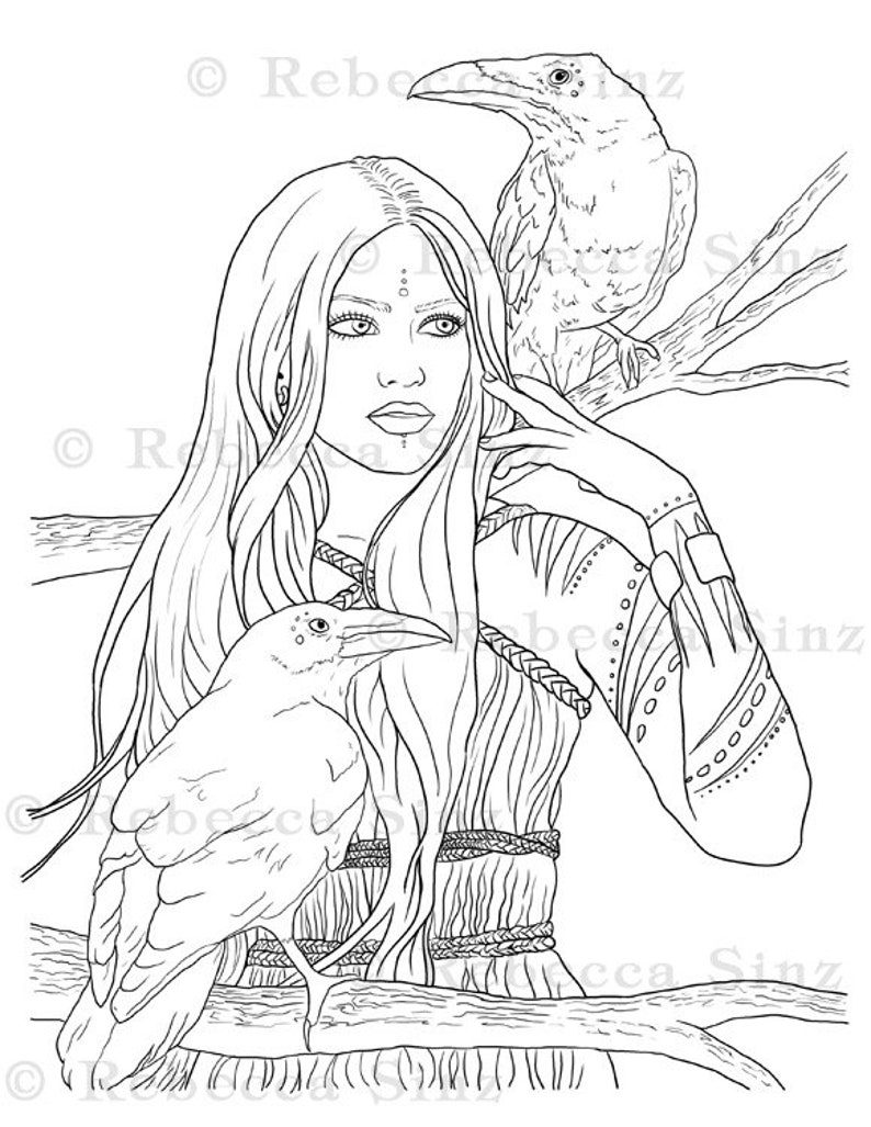 Coloring Page PRINTABLE Gothic Ravens Crows Shaman Tribal - Etsy