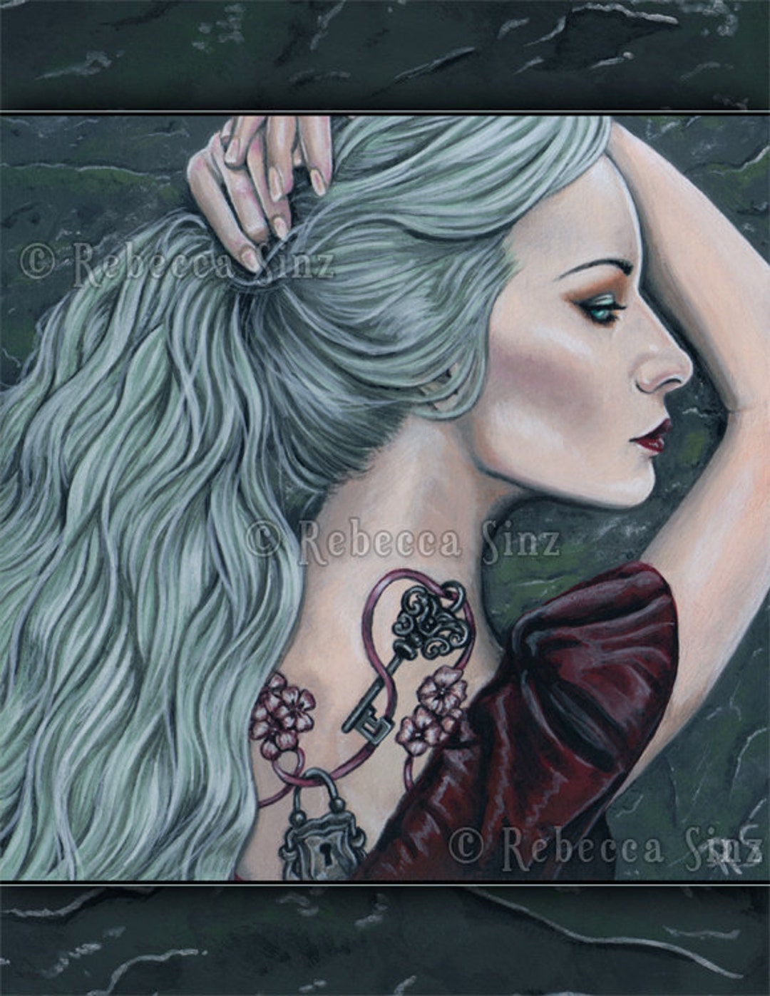 Silence PRINT Art Woman Portrait Gothic Pastel Goth Tattoos Lock and ...