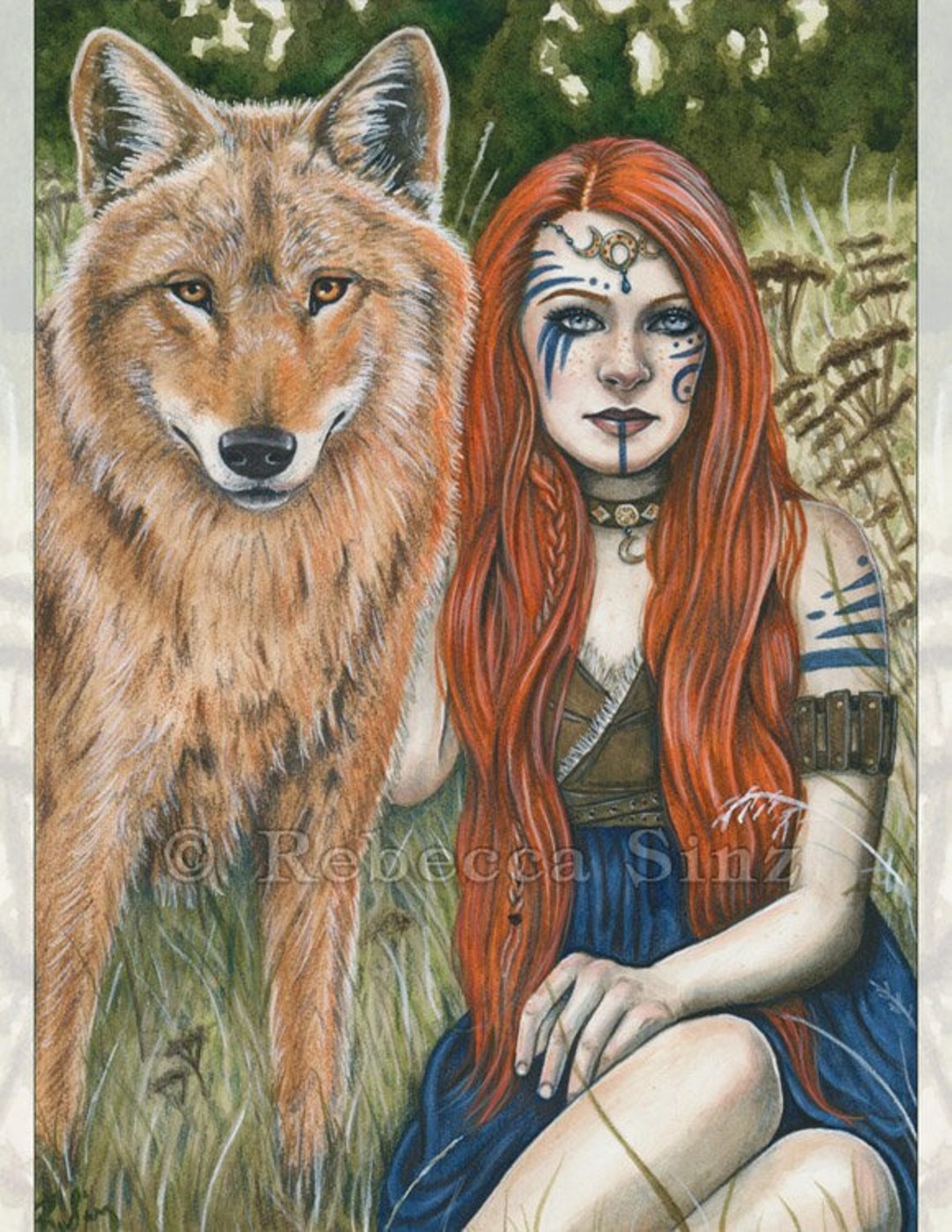 Kindred Spirits PRINT Animals Wolf Fantasy Art Nature Red Head Hair ...