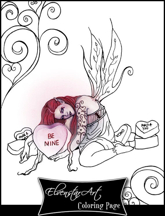 Coloring Page PRINTABLE Valentine's Day Fairy Candy - Etsy