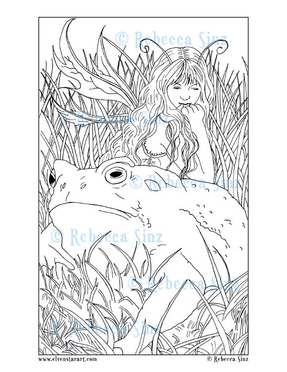 Coloring Page PRINTABLE Fairy Toad Frog Fantasy Art Instant Digital ...