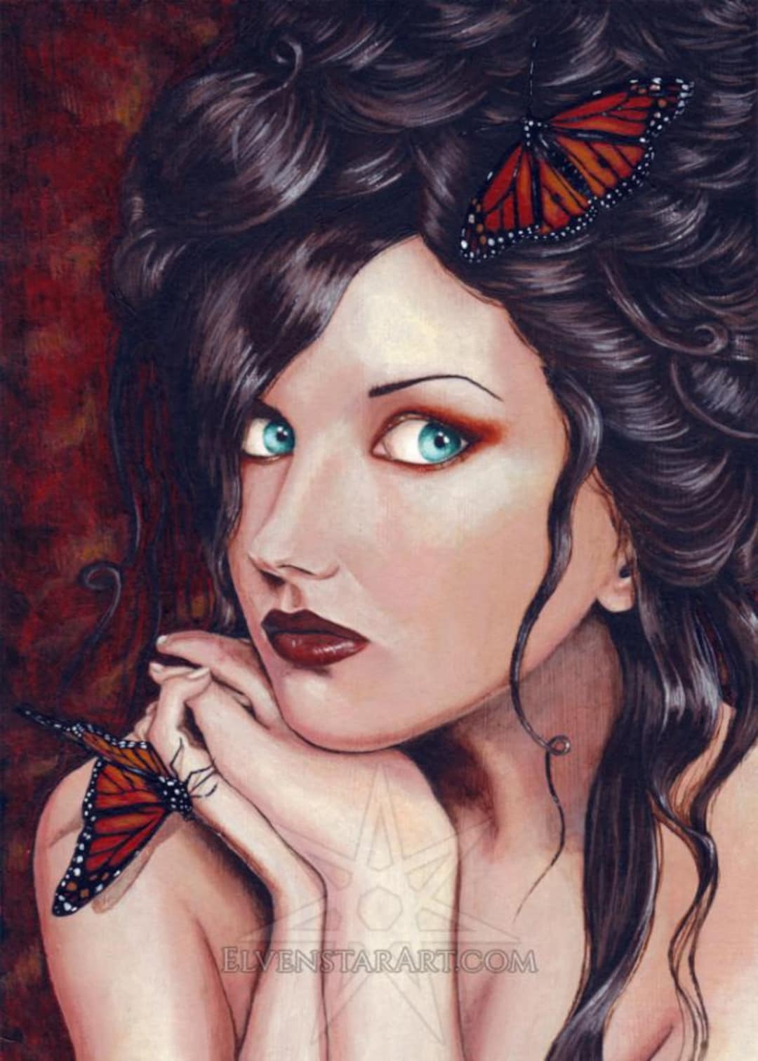 Lady Monarch PRINT Fantasy Art Portrait Woman Goddess Butterflies ...