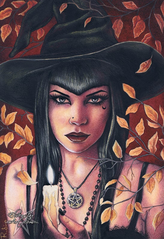 Autumn Magick PRINT Gothic Witch Hat Witchcraft Halloween Candle ...