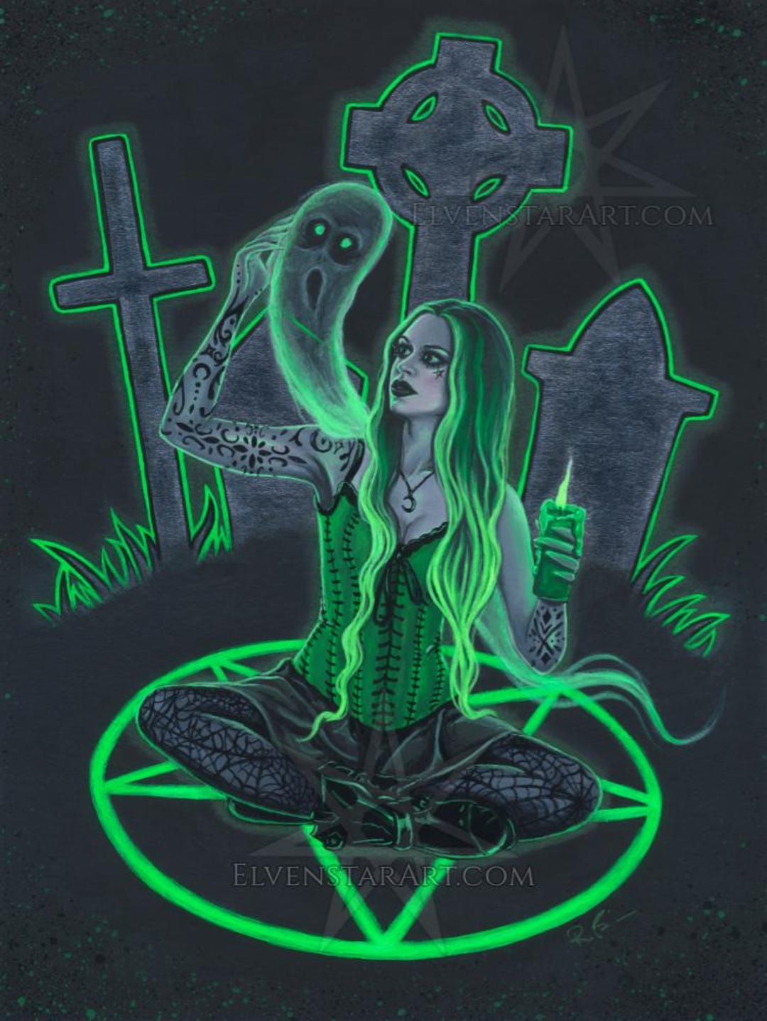 Séance ORIGINAL Painting Gothic Art Fantasy Ghost Cemetery Witch ...