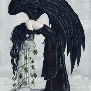 Despair Print Angel Art Gothic Black Wings Sad Emotion Watercolor ...
