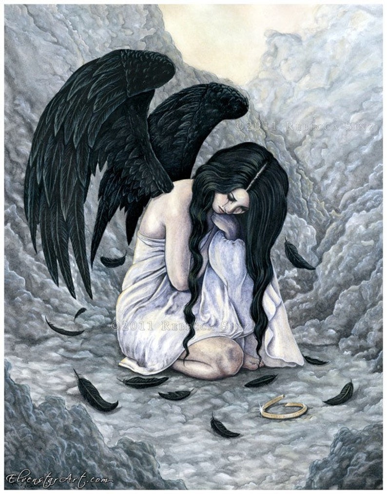 Broken Halo Print Fallen Angel Sorrow Sad Fantasy Art Watercolor 4 Sizes Etsy