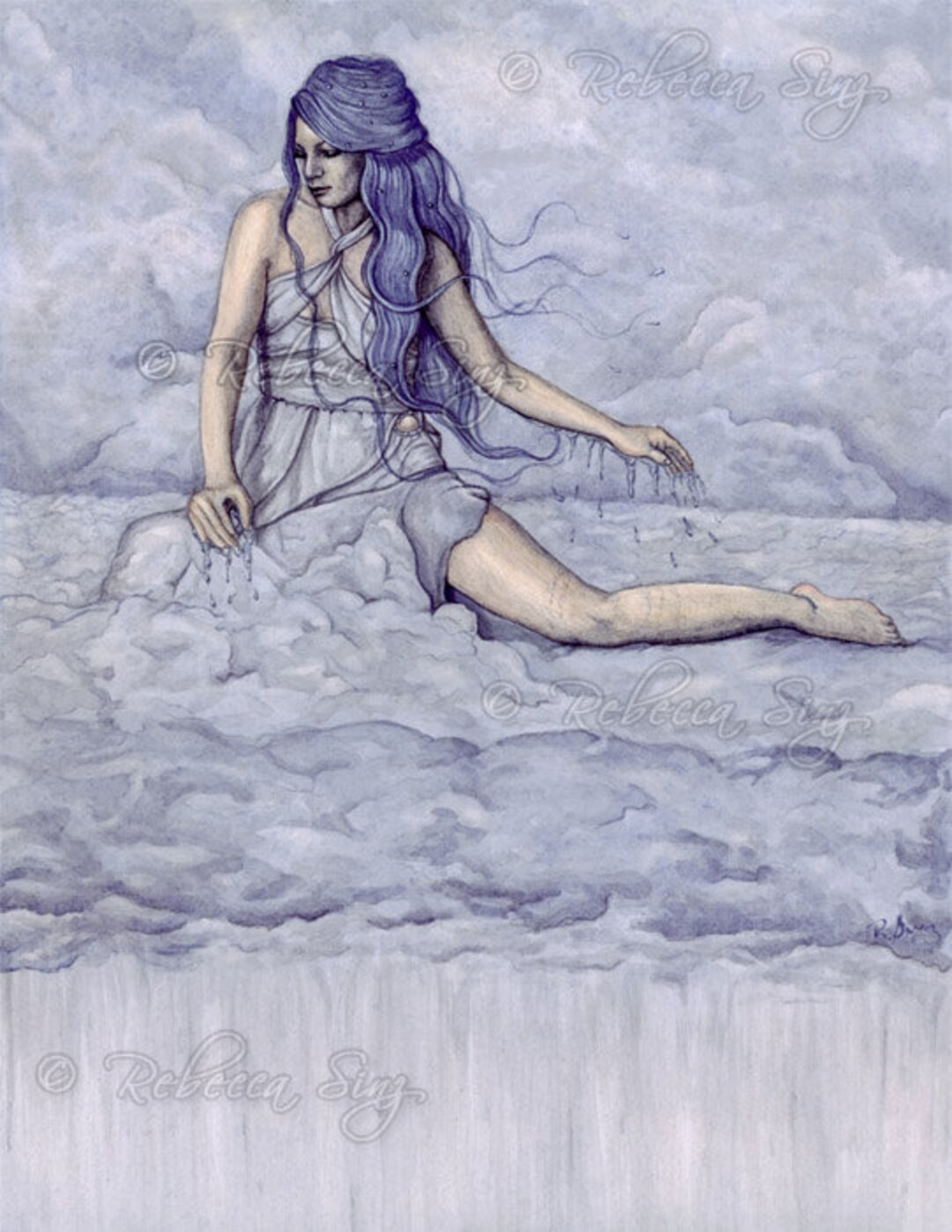 Rain PRINT Fantasy Art Storms Goddess Mythology Watercolor Mythical 4 ...