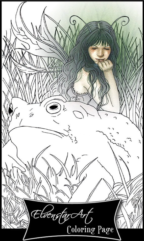 Coloring Page PRINTABLE Fairy Toad Frog Fantasy Art Instant | Etsy