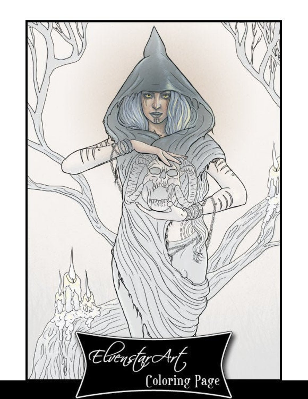 Coloring Page PRINTABLE Gothic Fantasy Art Druid Witch Skull Occult ...