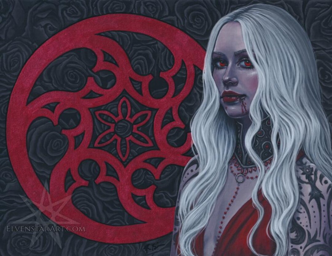 Rosace PRINT Fantasy Art Gothic Vampire Dark Portrait Red Black Roses ...