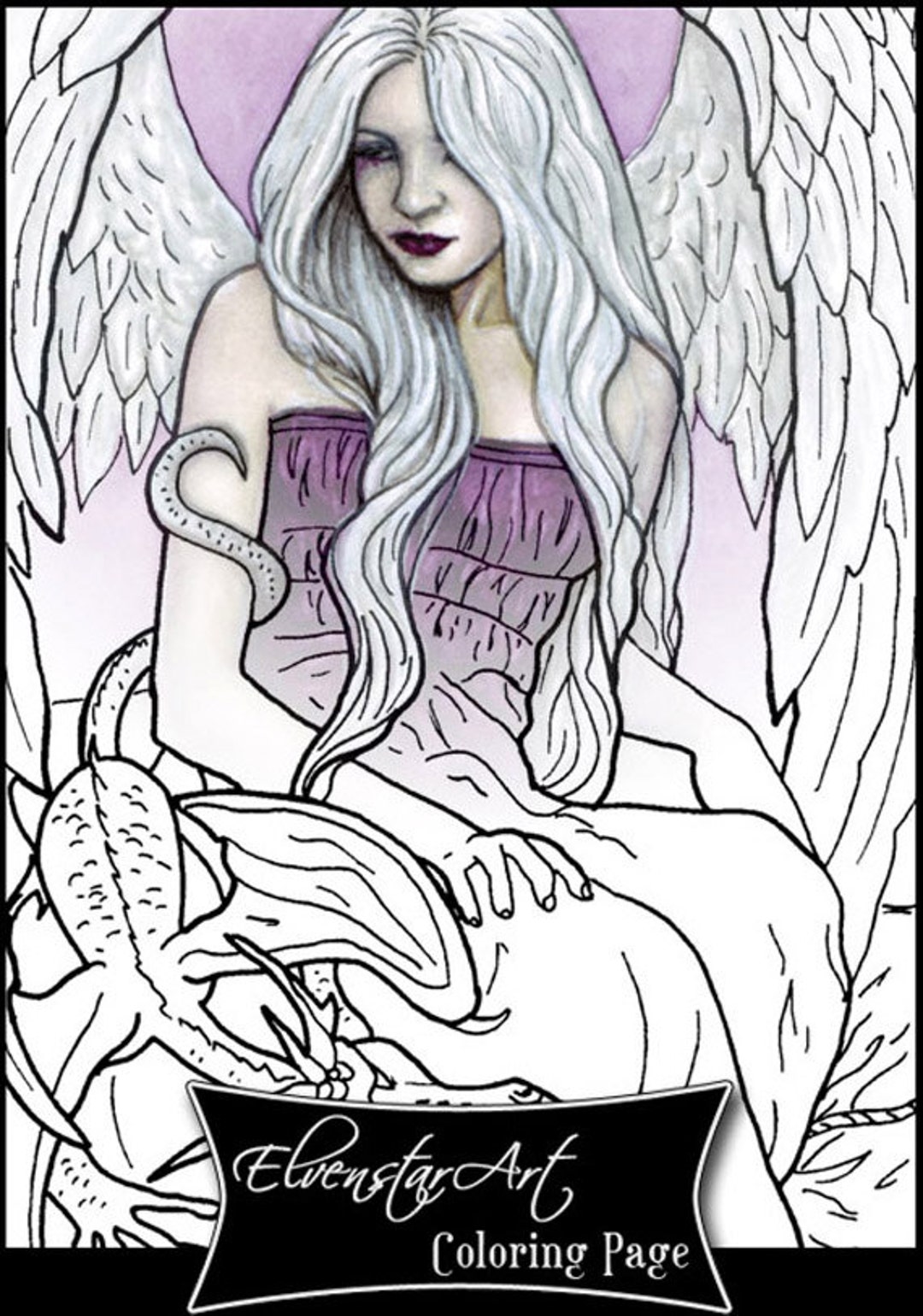 Coloring Page PRINTABLE Angel Dragon Fantasy Art Instant Digital ...