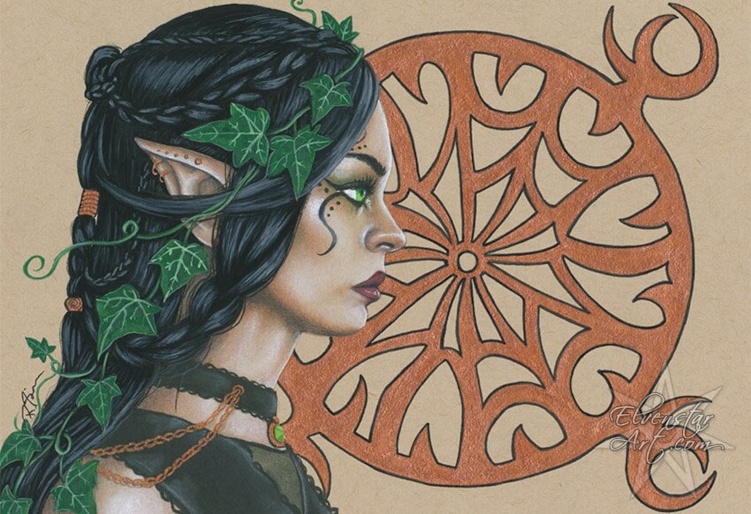 Filigree 2 PRINT Fantasy Art Elf Fairy Woman Ivy Black Hair Braids ...