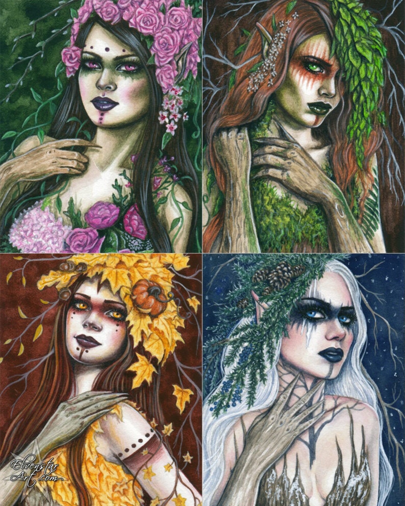 Seasonal Dryads PRINT Gothic Fantasy Art Women Nature Trees Leaves ...