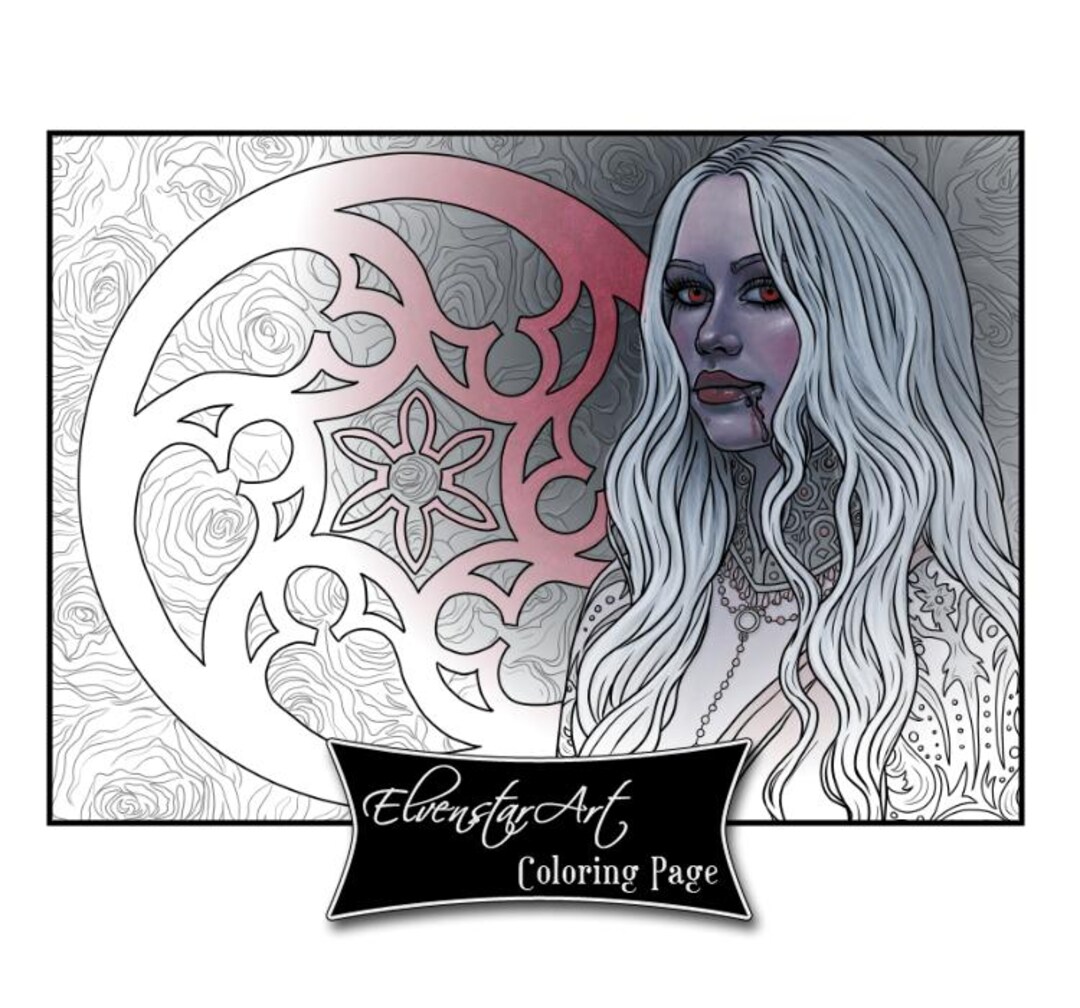 Coloring Page PRINTABLE Gothic Vampire Rosace Roses Dark Fantasy Art ...