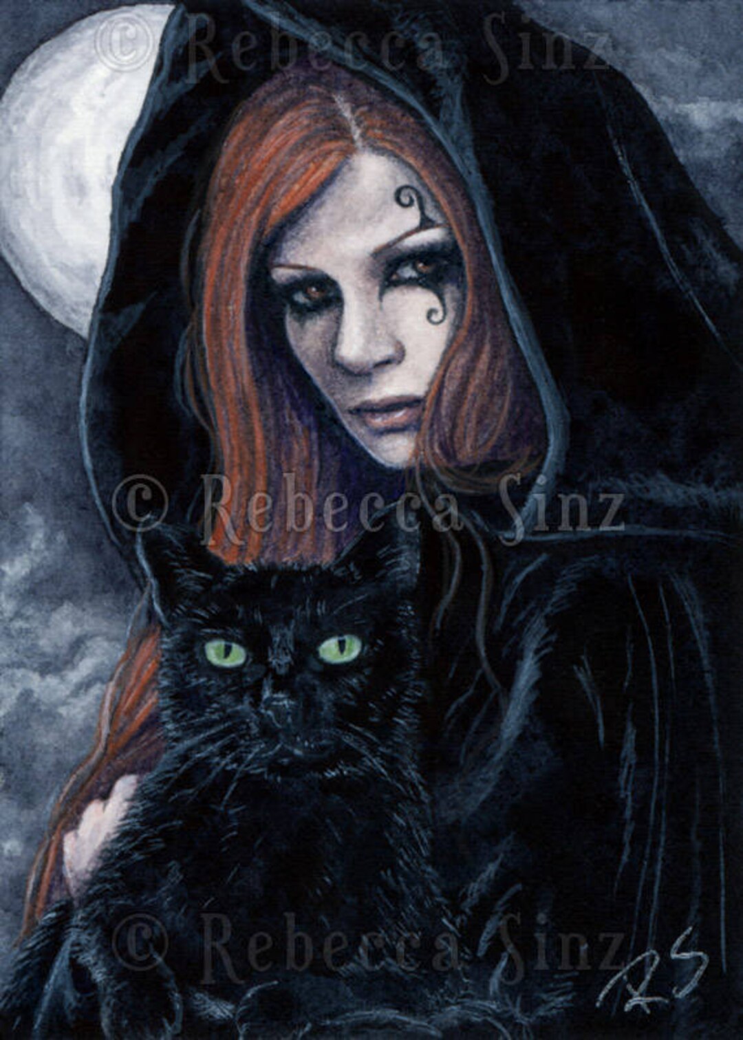 Witching Hour 5 X 7 Print Witch Cat Full Moon Black Night - Etsy