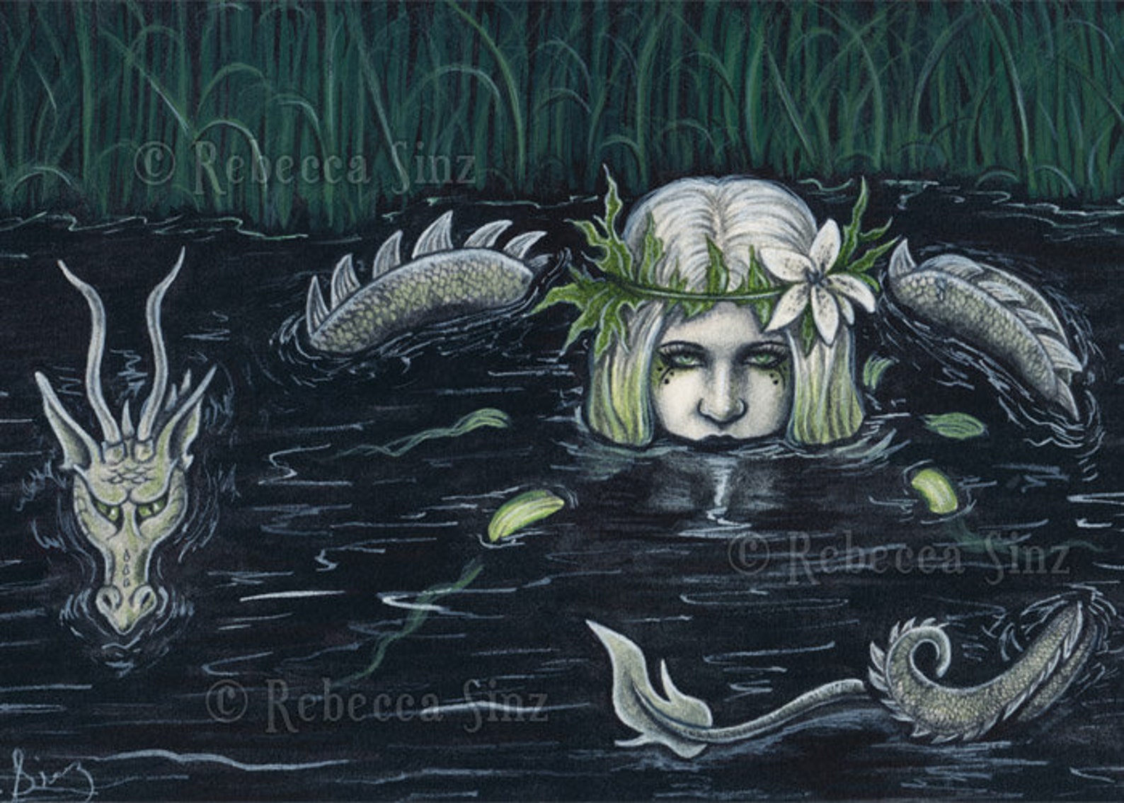 Submerged PRINT Gothic Fantasy MERMAID Nymph Dragon Swamp - Etsy