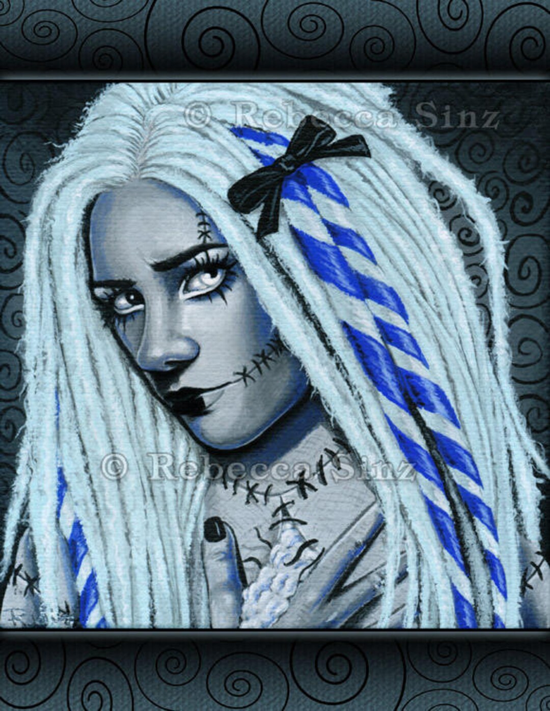 Torn Print Gothic Undead Ragdoll Blue Pale Dreadlocks Stitches Portrait ...