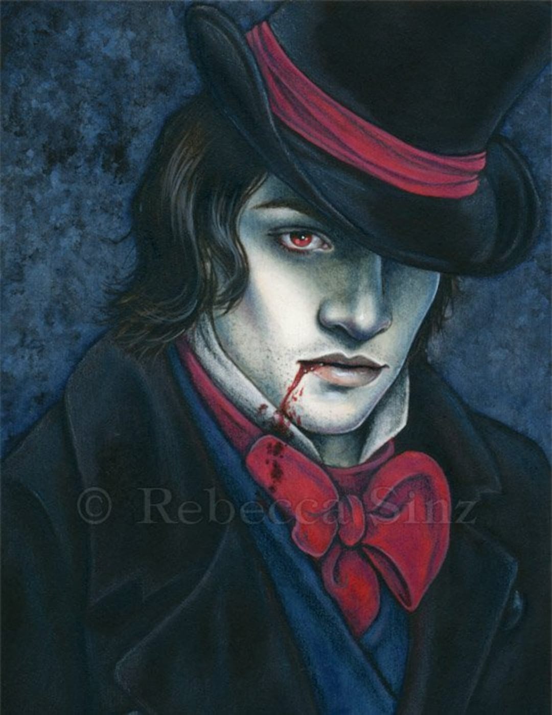 Thirst PRINT Victorian Vampire Male Blood Horror Portrait Pale Red Blue ...