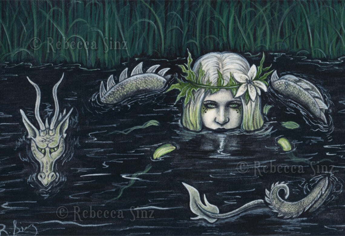 Submerged PRINT Gothic Fantasy MERMAID Nymph Dragon Swamp - Etsy