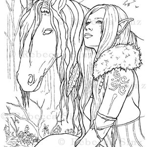 Coloring Page PRINTABLE Gothic Elf Pooka Horse Shapeshifter Tribal ...