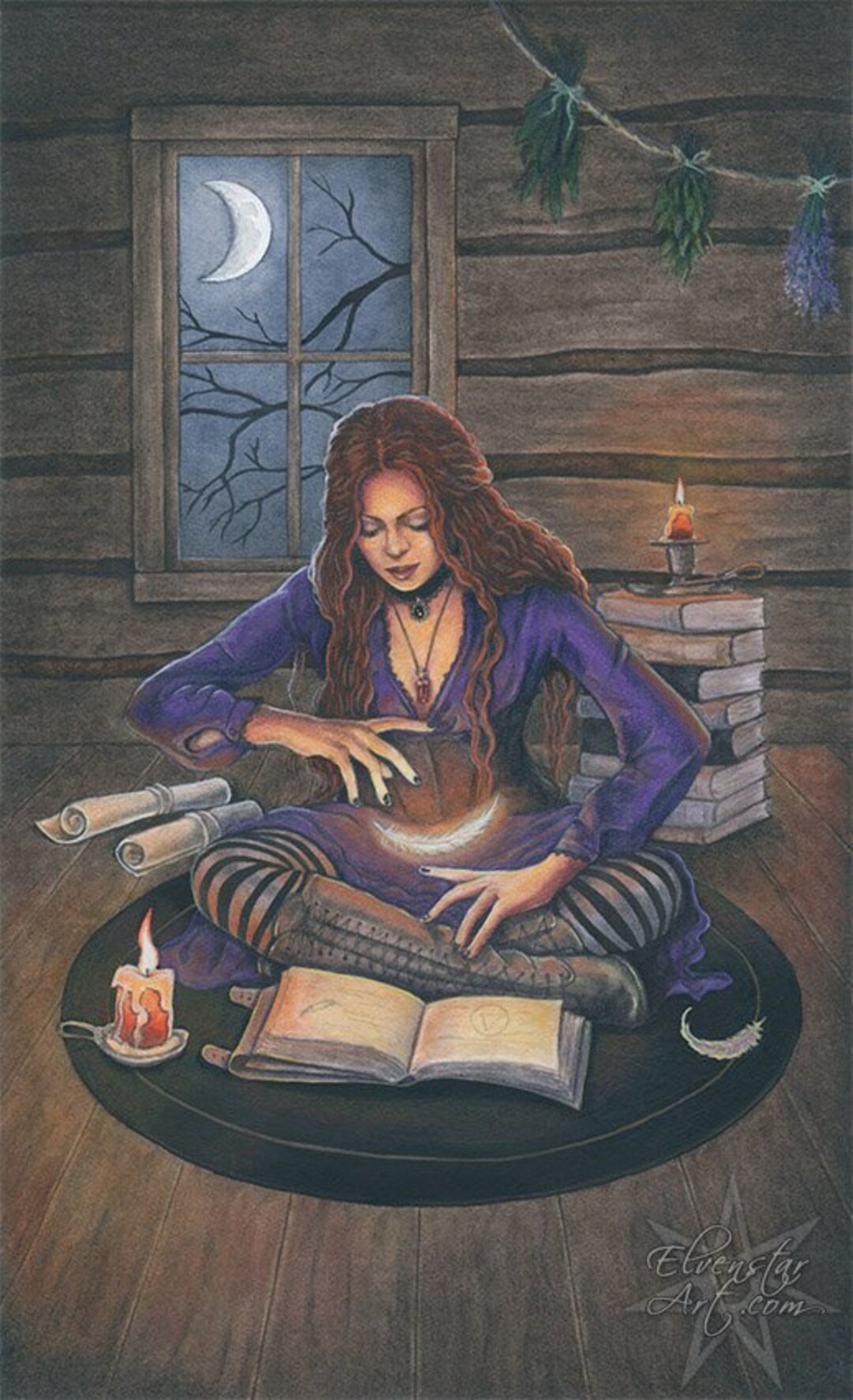 Witch Maiden ORIGINAL Painting Gothic Oracle Spell Book Magic Moon ...