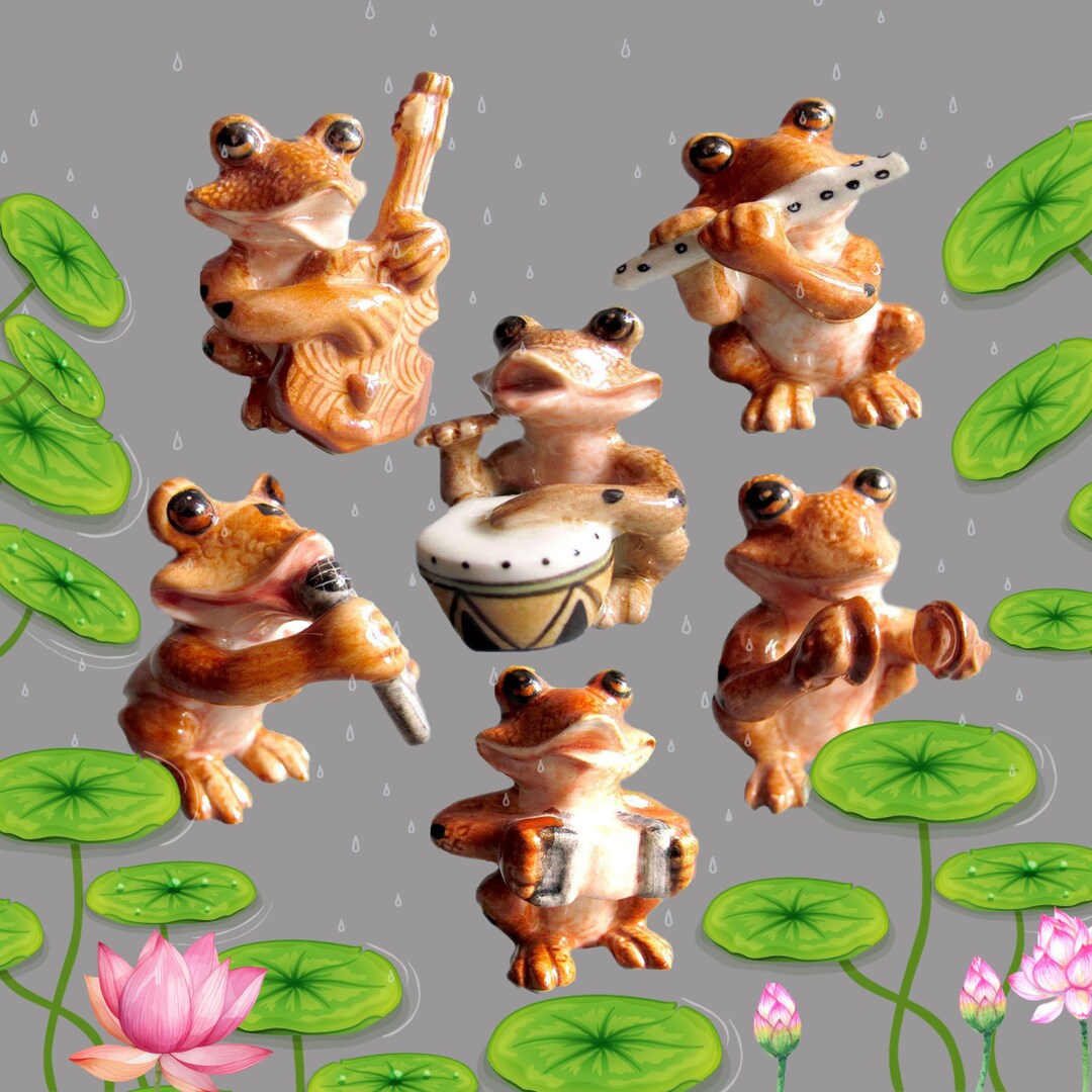 Miniature Ceramic Figurine Frog Musician Flute Little Animal Statue ...