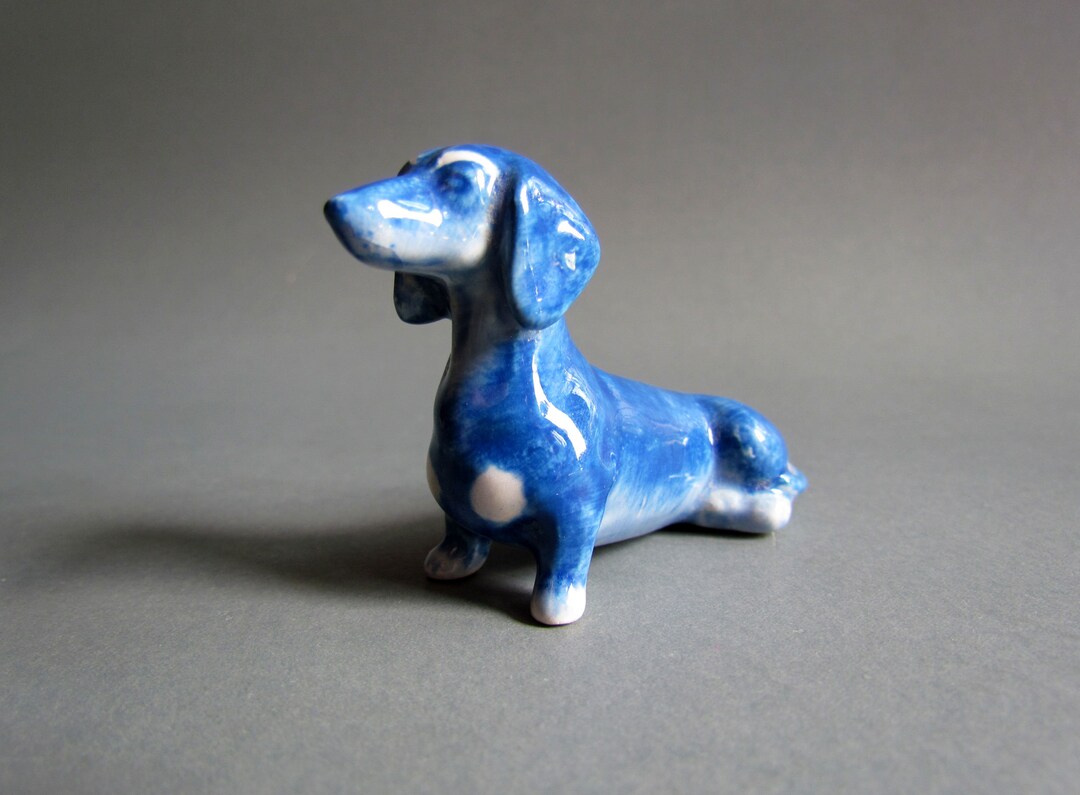 Blue Dog Ceramic Porcelain Animal Figurine Small Pet Miniature ...