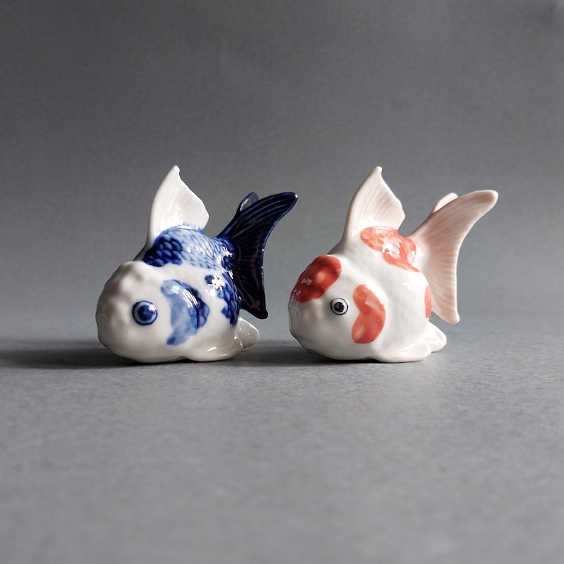 Hand Painted Ceramic Goldfish Figurine | Koi Fish Decor - Etsy