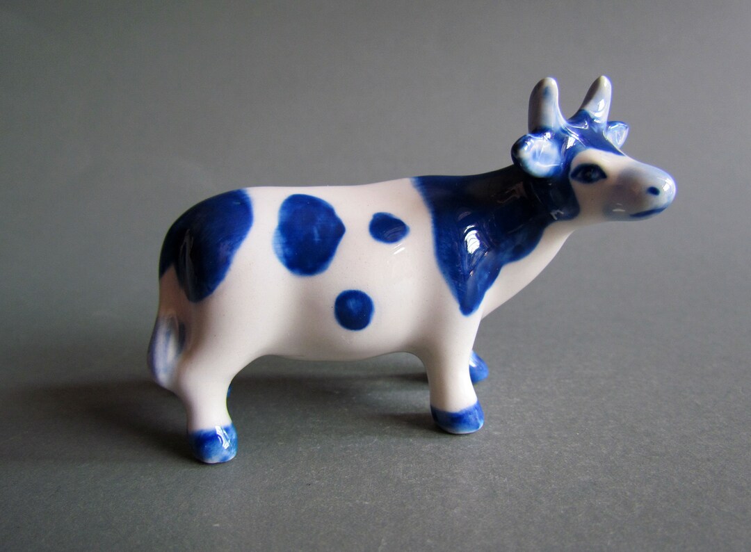 Miniature Ceramic Cow, Handmade, Blue Cow, Decorative and Collectible ...