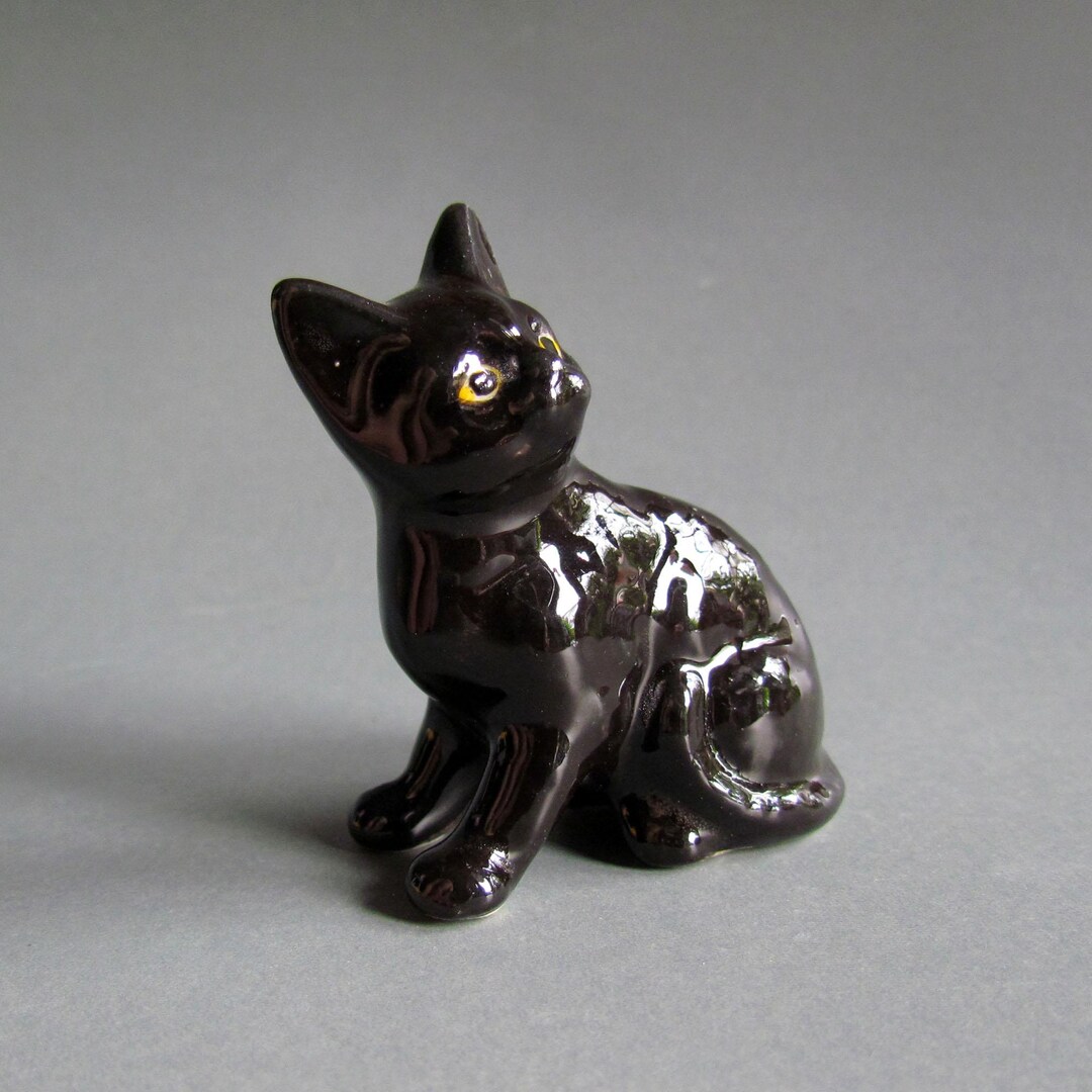 Miniature Ceramic Black Cat Figurines Decoration Unique Ceramic Cat ...