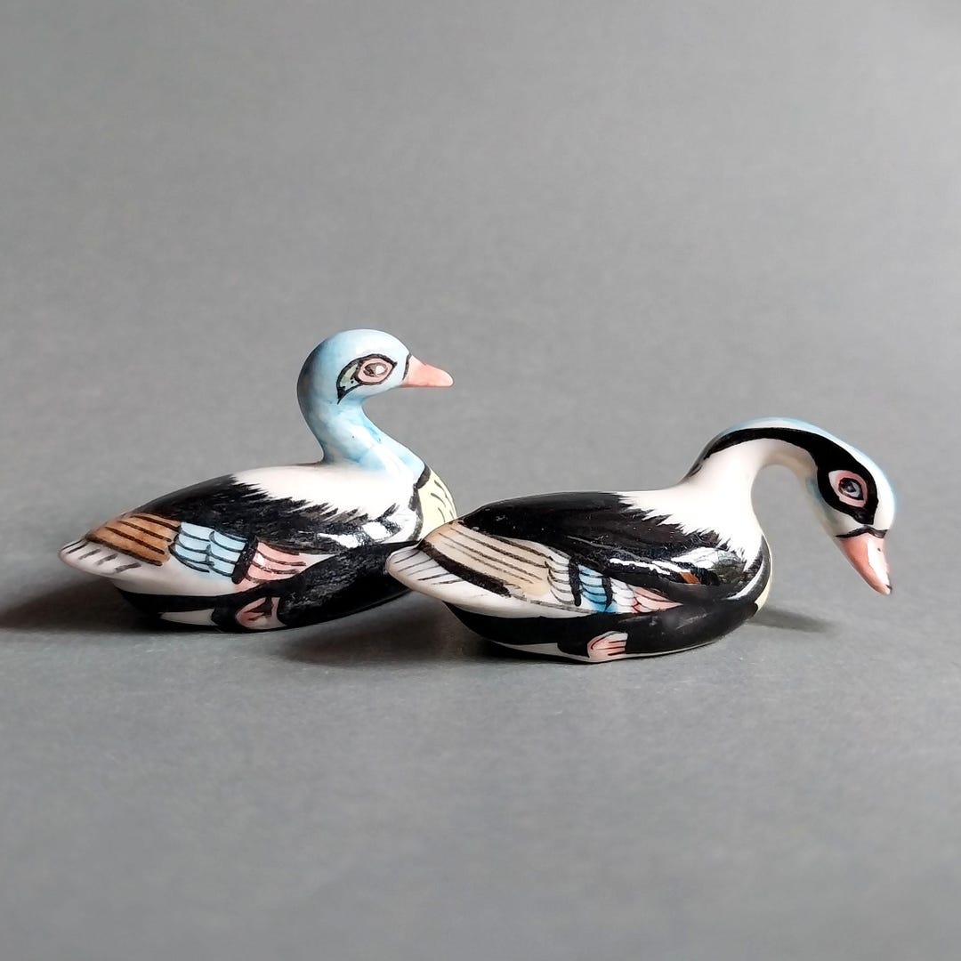 Miniature Ceramic Figurines Duck Hand Painted Decoration Bird Fairy ...