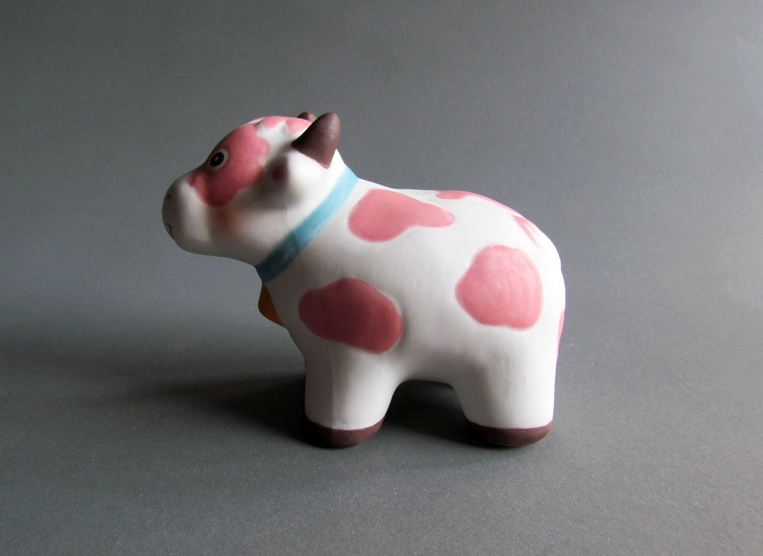 Adorable White Pink Cartoon Cow Miniature Ceramic Animal - Etsy