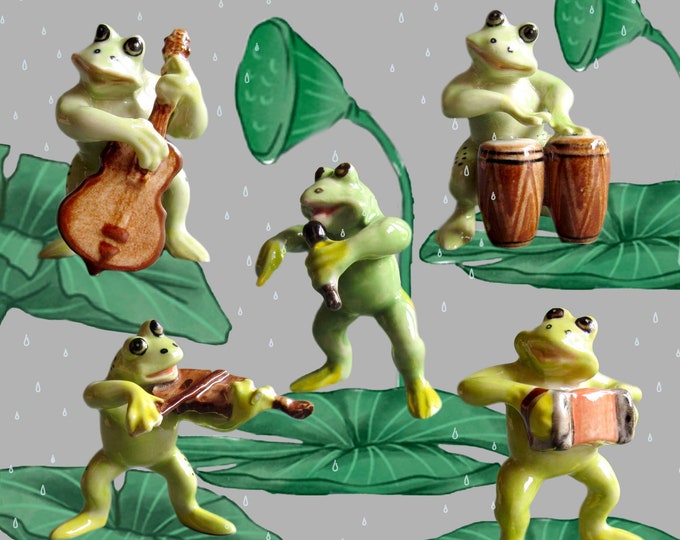 Miniature Ceramic Figurine Frog Musician Little Animal Statue Figurine ...
