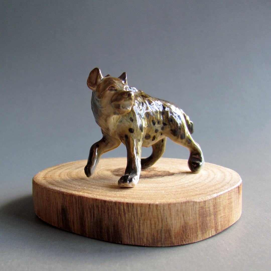 Miniature Ceramic Wild Hyena Africa Animal Little Tiny Small Grey Black ...