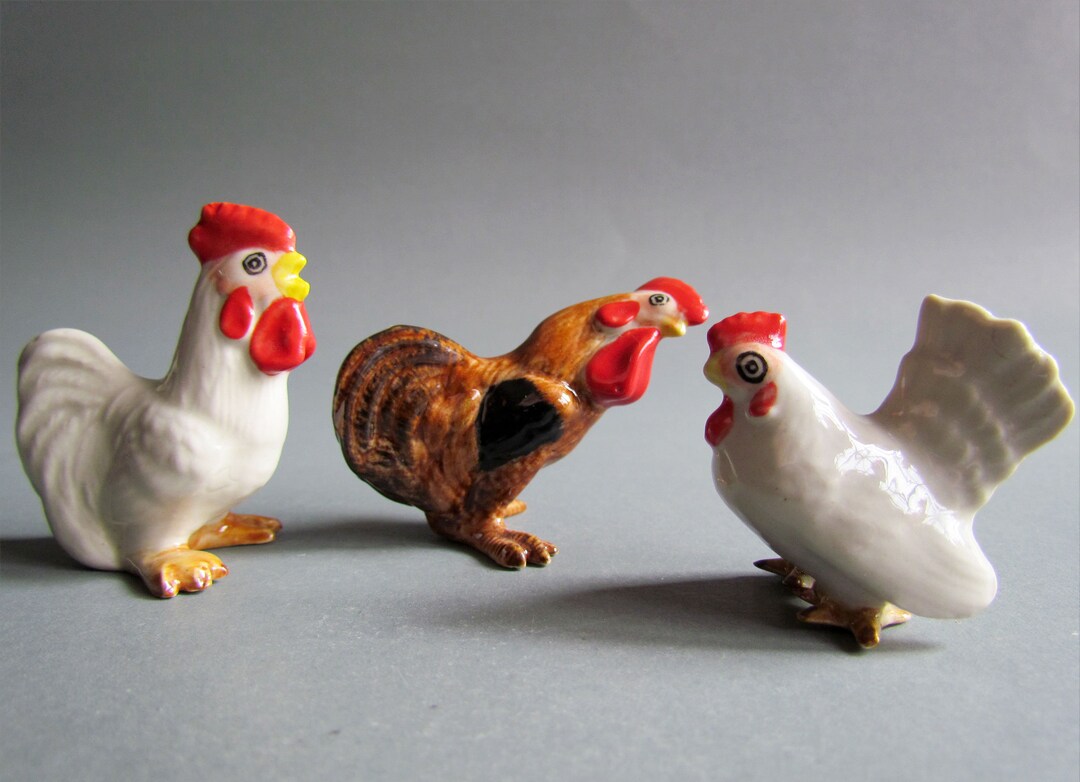 Miniature Animal Ceramic Figurine Little Tiny Chicken Porcelain Black ...