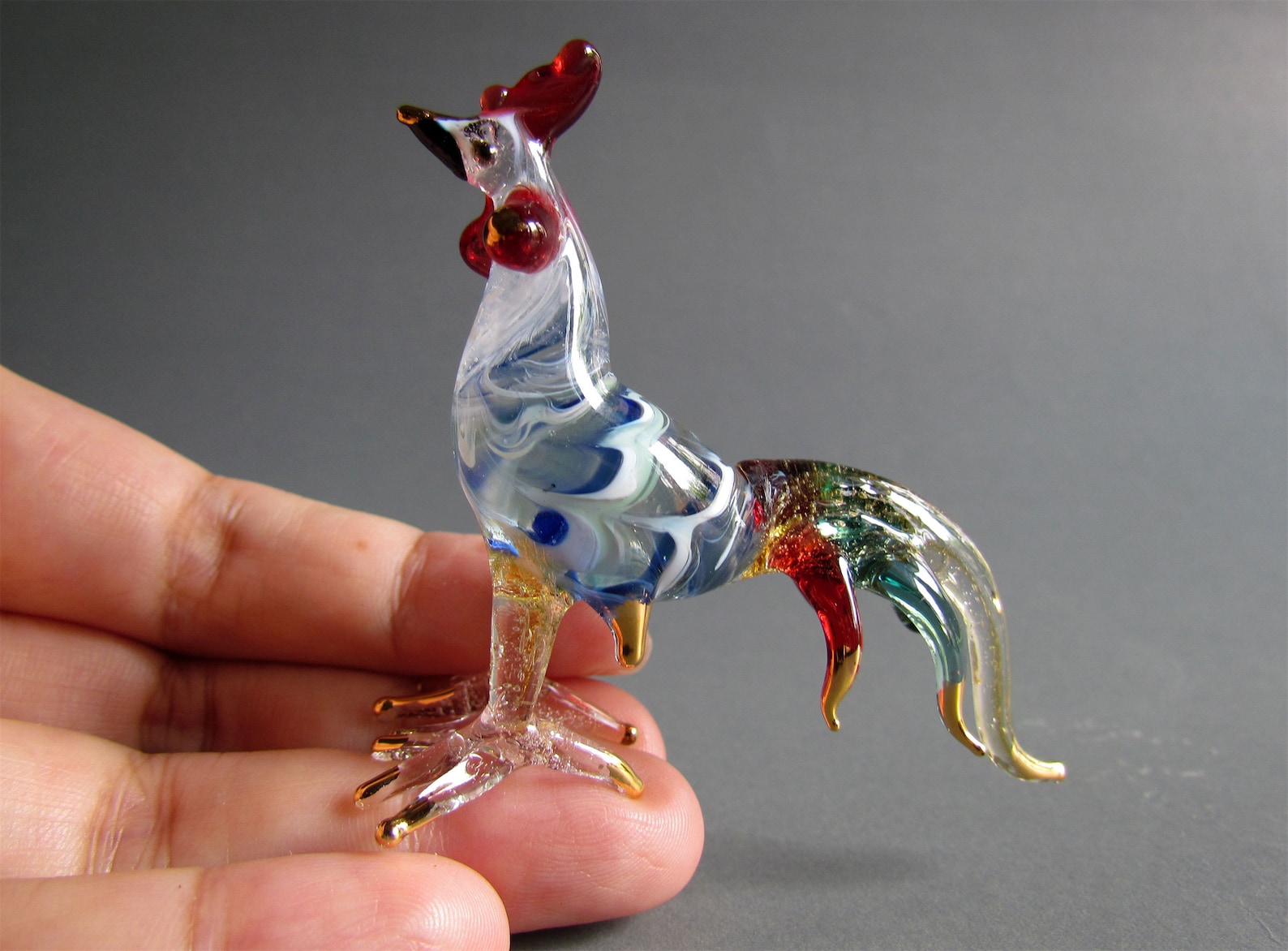 Miniature Chicken Hand Blown Glass Figurine Rooster Statue | Etsy