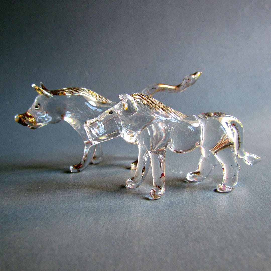 2 of Boar Glass Figurine Pig Hand Blown Glass Figurine Clear Glass Gold ...