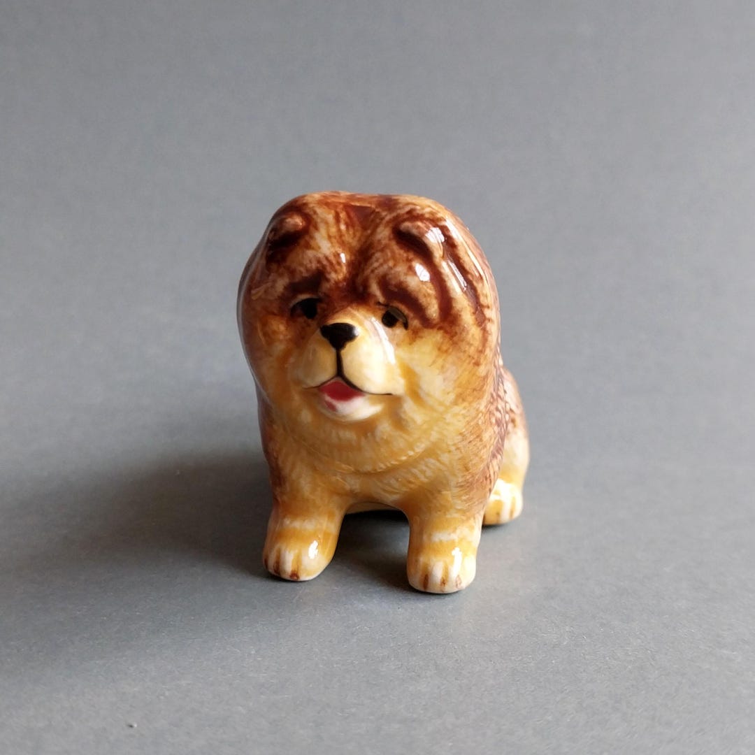 Shar-pei Dog Figurine, Miniature Ceramic Animal Statue, Brown Dog ...