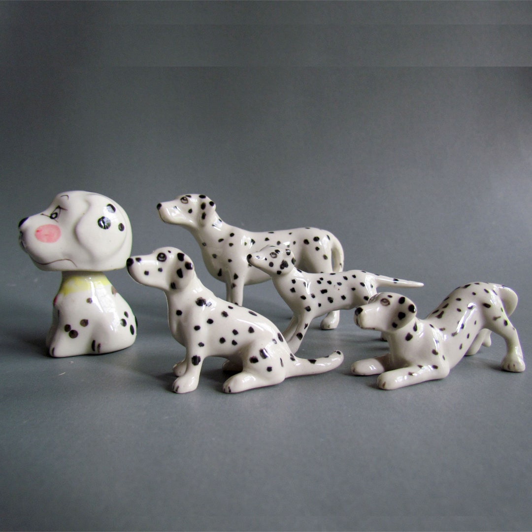 Dalmatian Dog Miniature Ceramic Animal Figurines Small Tiny Black White ...