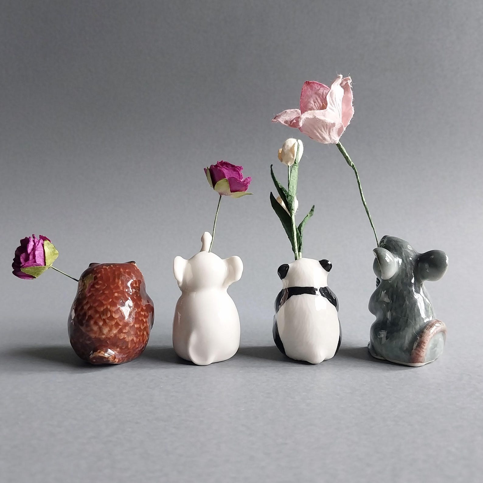 Whimsical Ceramic Animal Bud Vases / Incense Holders - Cute Desk Decor ...