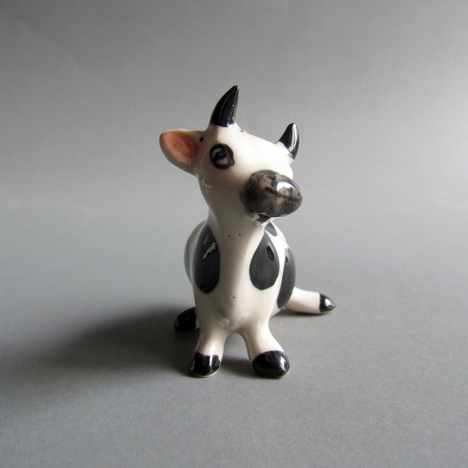 Hand-painted Ceramic Cow Figurine | Holstein Collectible Sculpture - Etsy