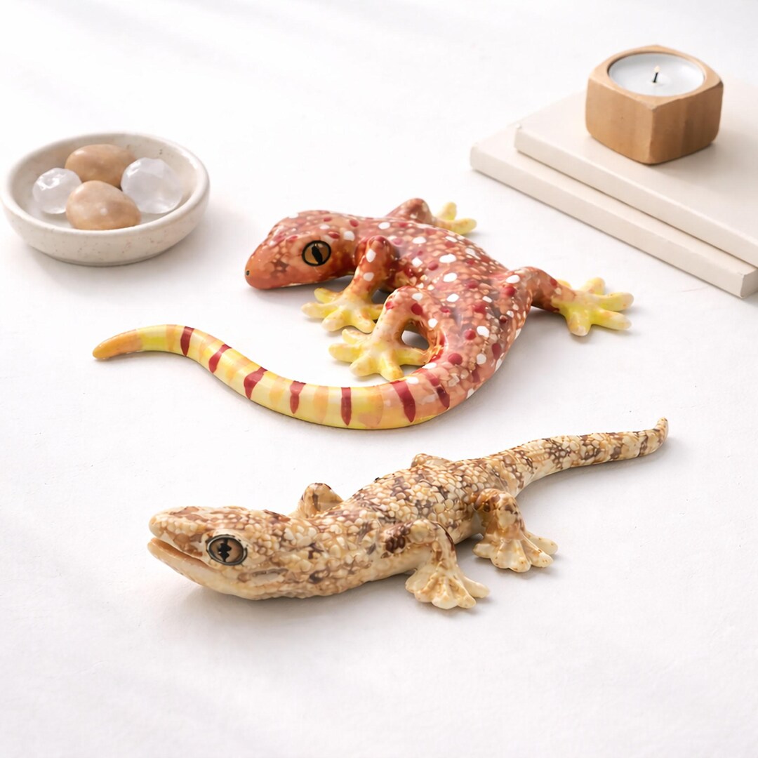 Handmade Ceramic Gecko Figurine – Small Lizard Sculpture, Terrarium ...