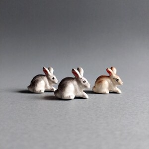 3 of Tiny Rabbits Little Animal Miniature Ceramic Porcelain Figurine ...
