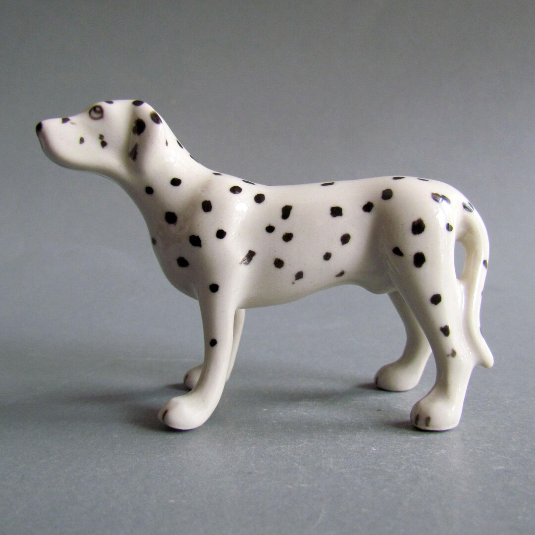 Dalmatian Dog Miniature Ceramic Animal Figurines Small Tiny Black White ...