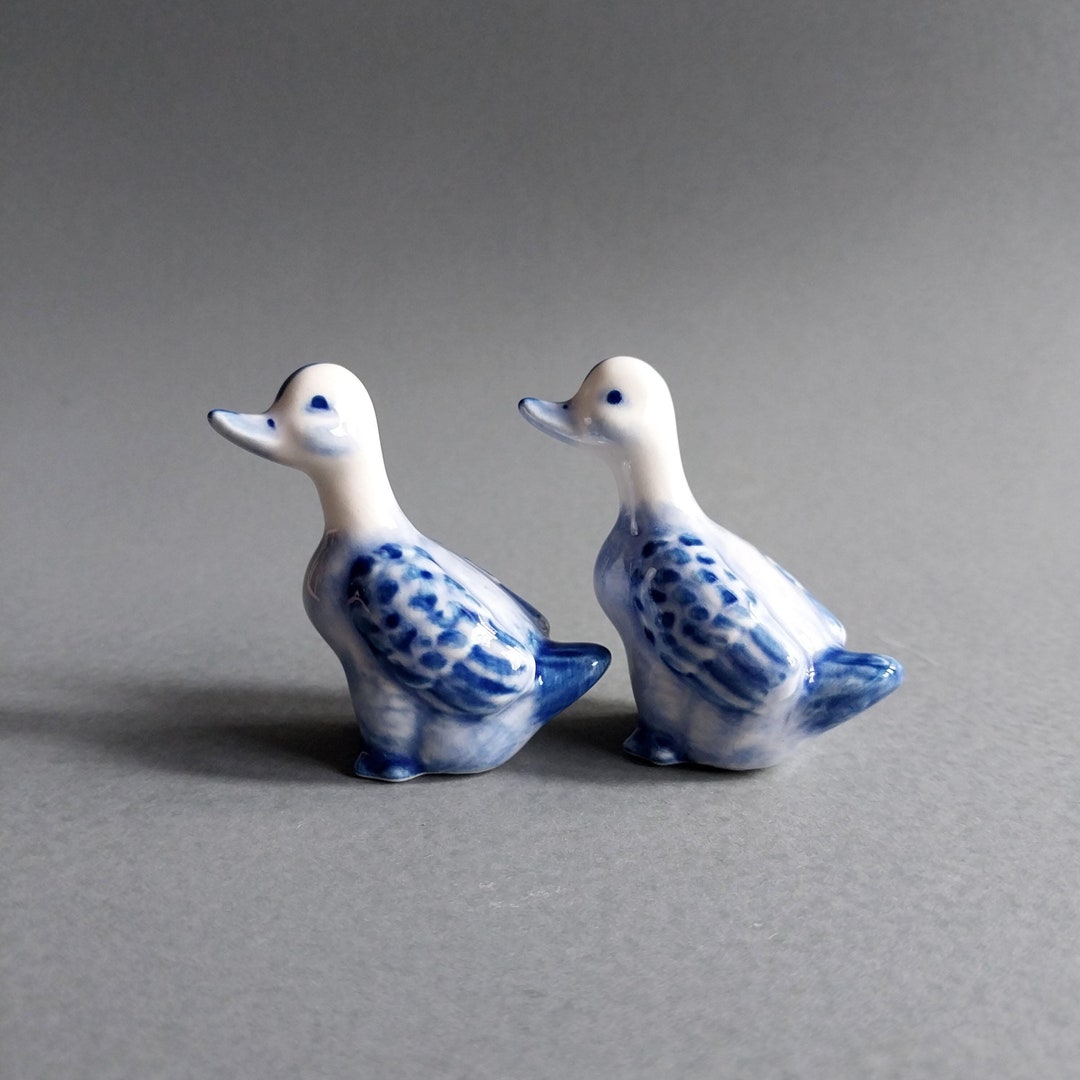 Delft Blue Duck Miniature Ceramic Figurines White Blue Mallard Duck ...