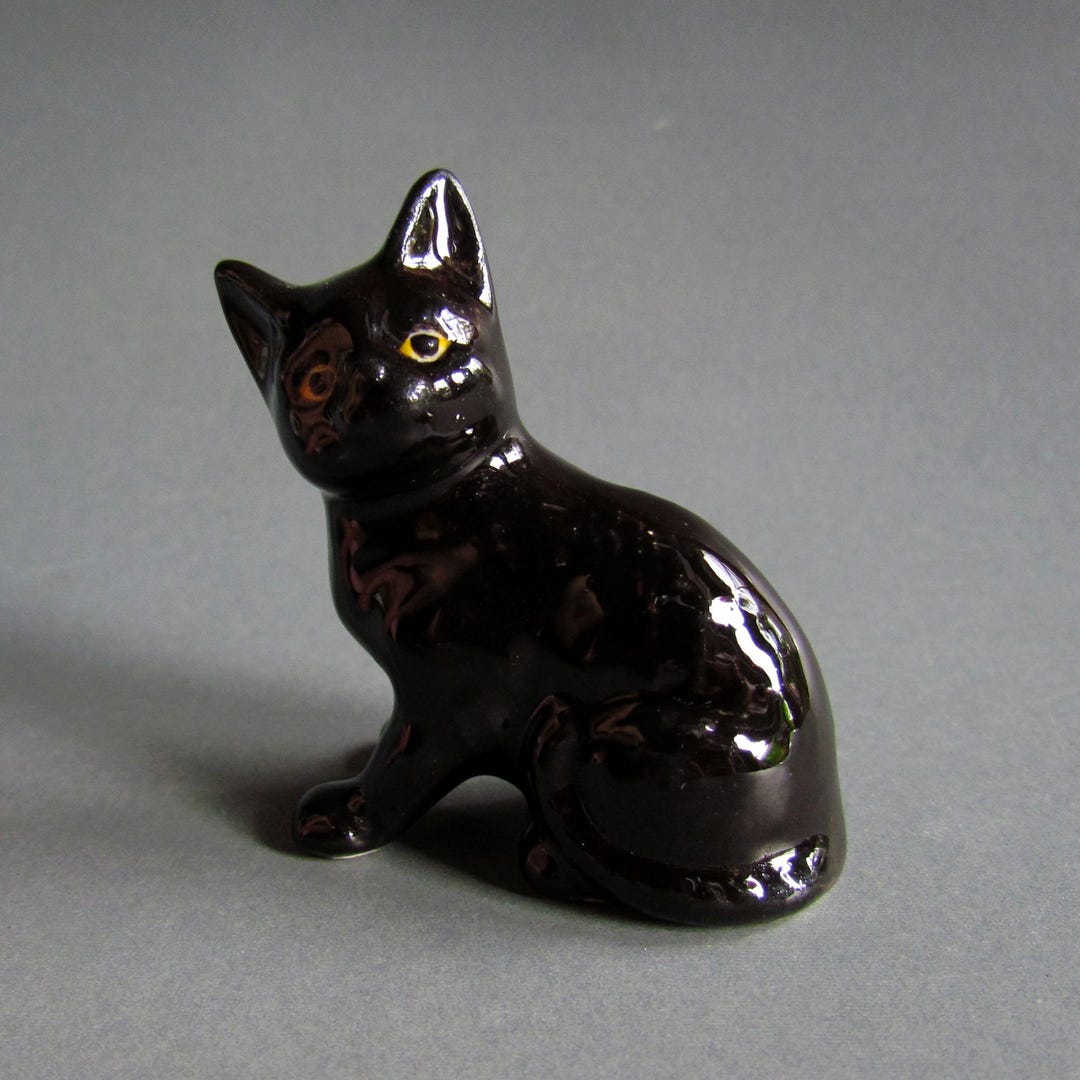 Miniature Ceramic Black Cat Figurines Decoration Unique Ceramic Cat ...