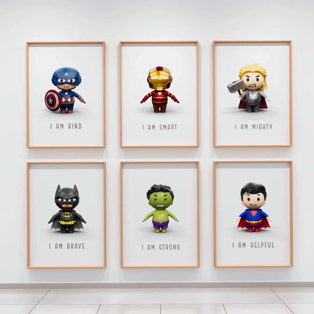 Superhero Prints: Set of 6 Hero Posters, Playroom Decor - Etsy
