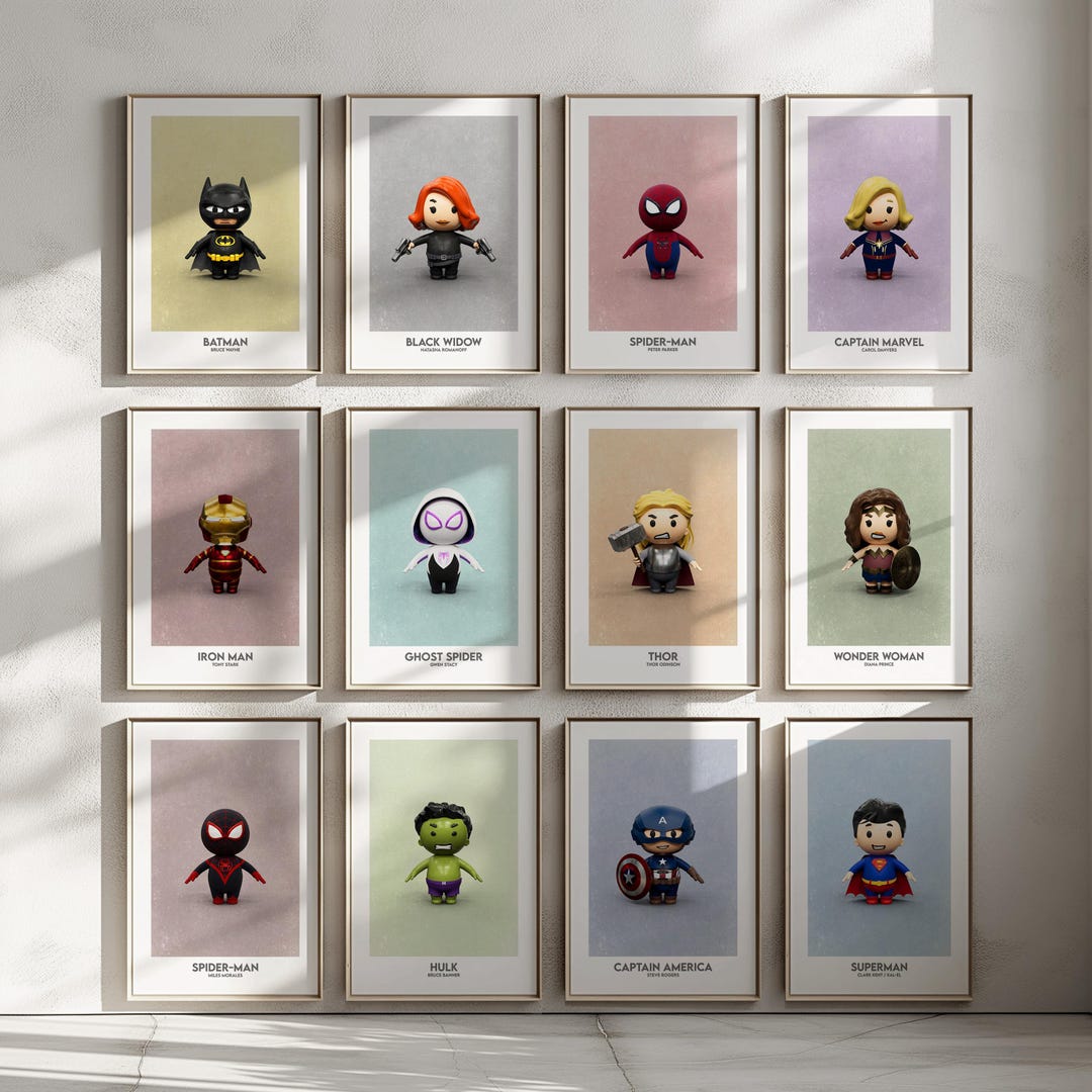 Superhero Prints: Set of 12 Hero Posters, Playroom Decor (digital ...