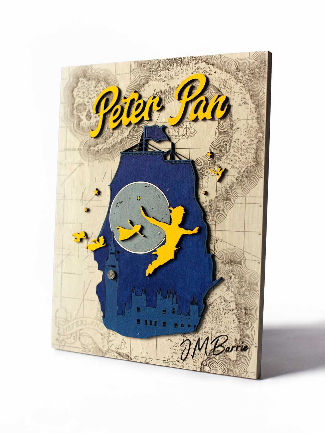 Peter Pan JM Barrie Handcrafted Wooden Wall Art Vintage Peter Pan Decor ...