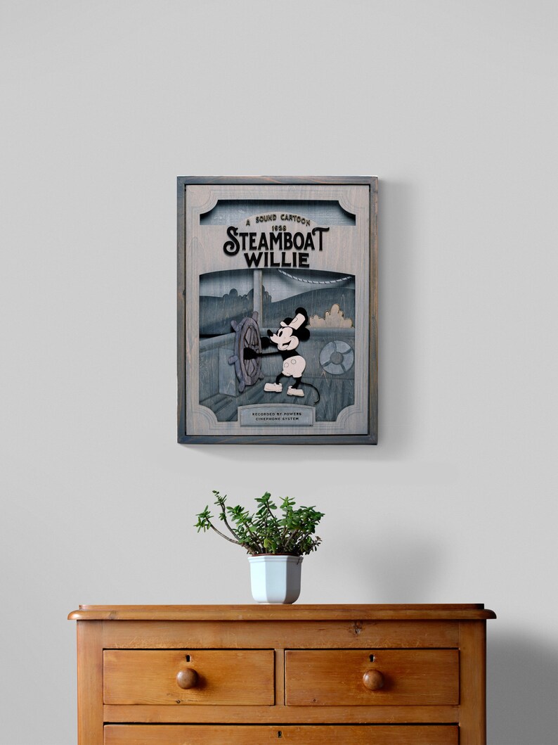 Steamboat Willie 3D Wooden Wall Art, Handcrafted Cartoon Decor - Etsy